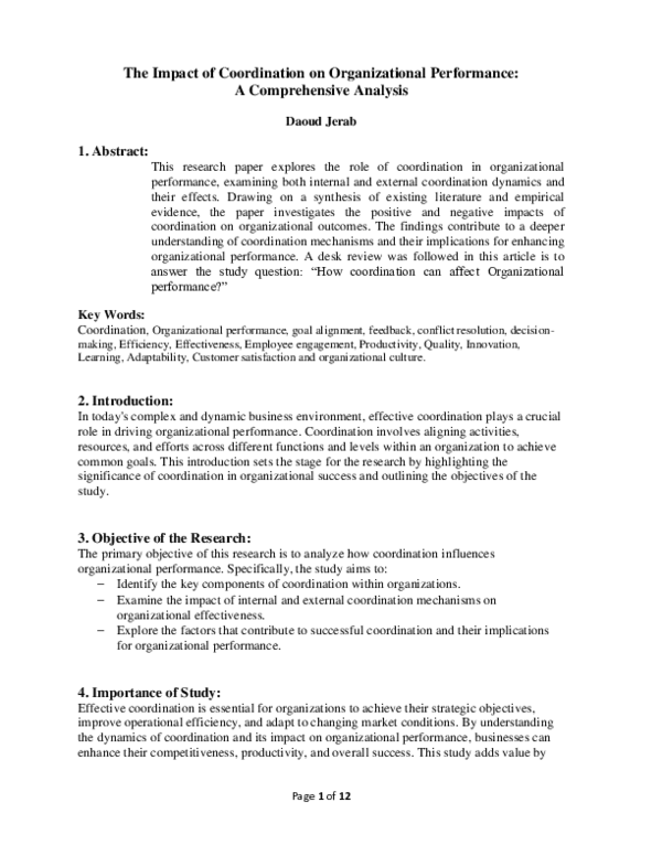 (PDF) The Impact of Coordination on Organizational Performance: A ...
