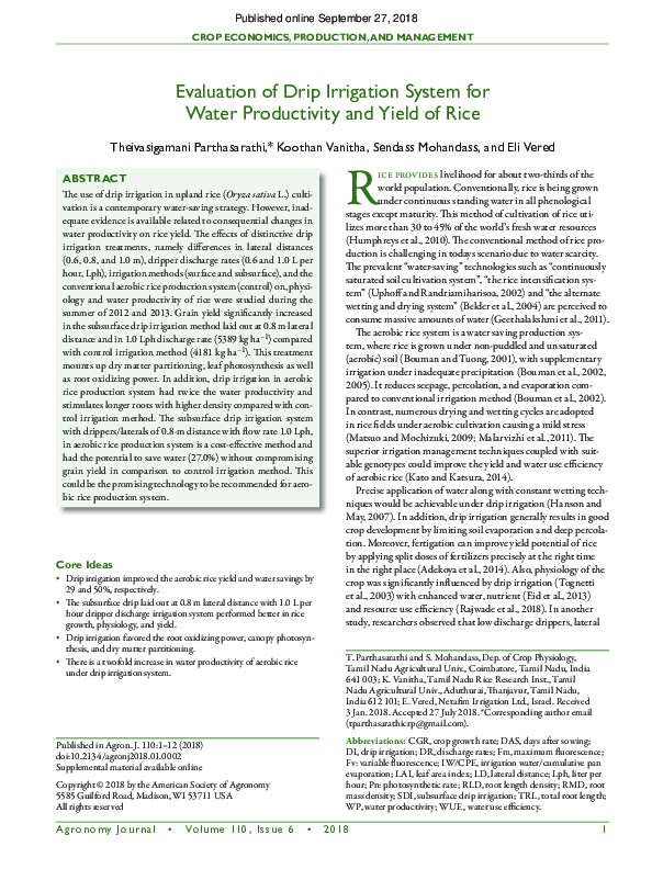 (PDF) Evaluation of Drip Irrigation System for Water Productivity and ...