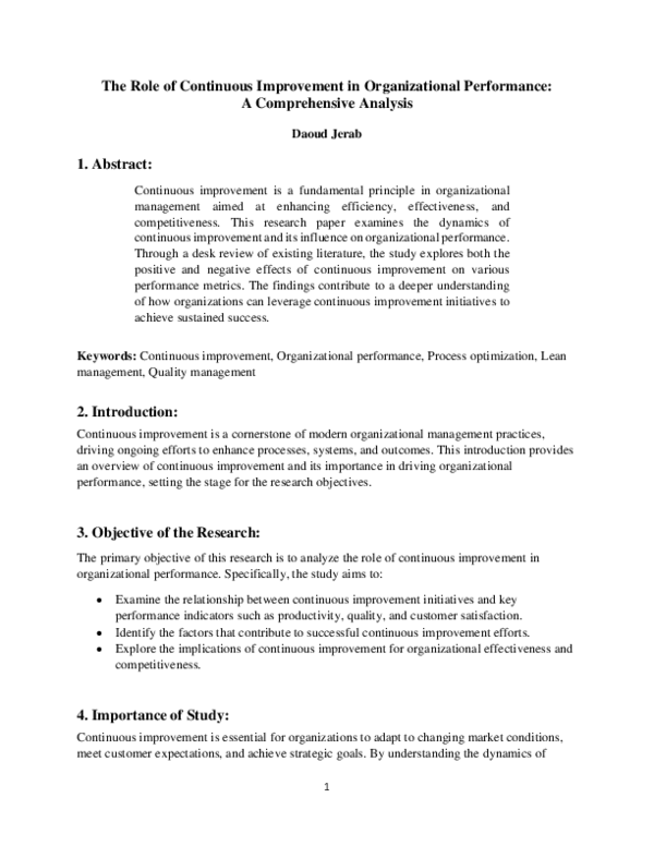 (PDF) The Role of Continuous Improvement in Organizational Performance ...