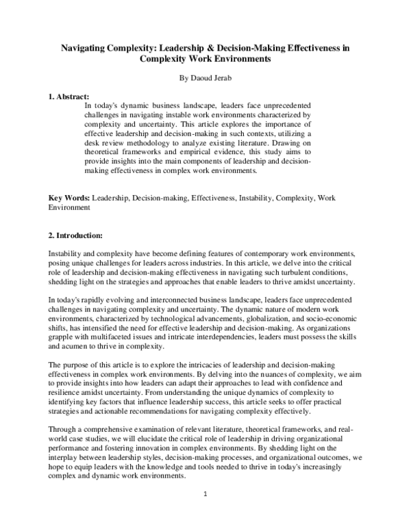 (PDF) Navigating in Complexity: Leadership & Decision-Making ...