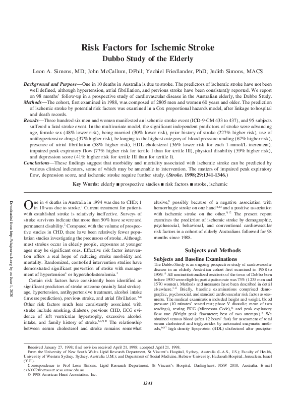 (PDF) Risk Factors for Ischemic Stroke | Yechiel Friedlander - Academia.edu