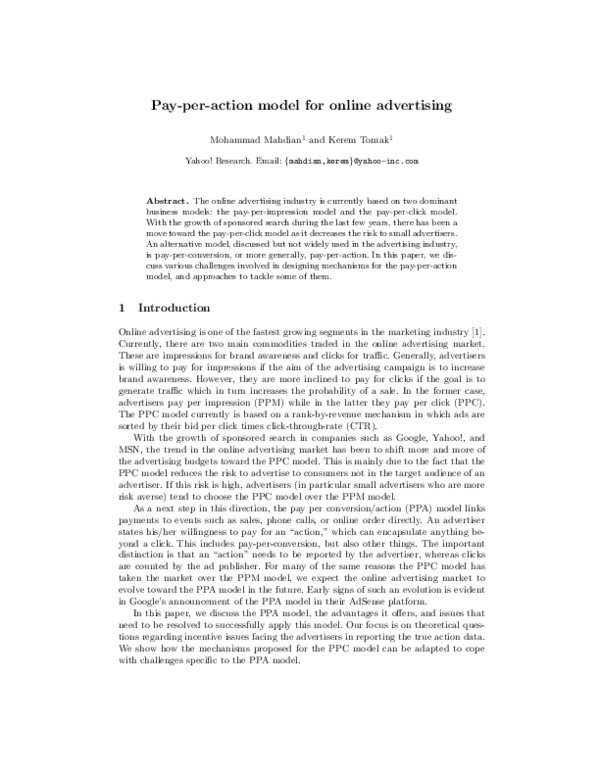 (PDF) Pay-per-action Model for Online Advertising