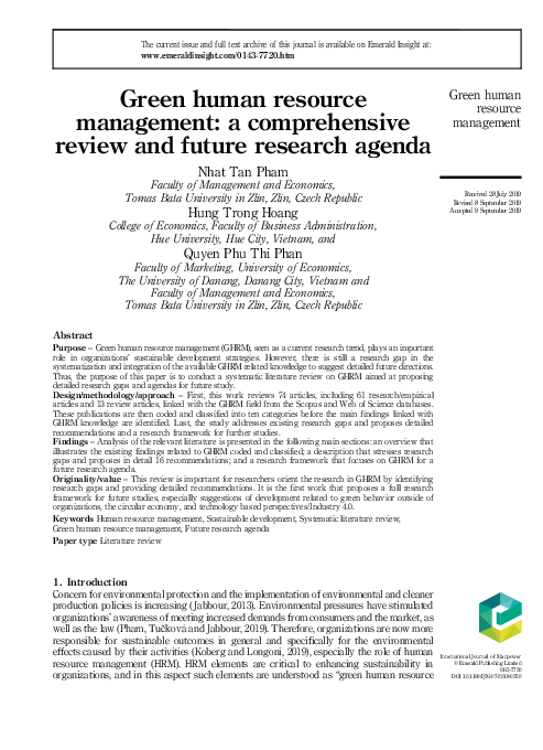 (PDF) Green human resource management: a comprehensive review and future research agenda