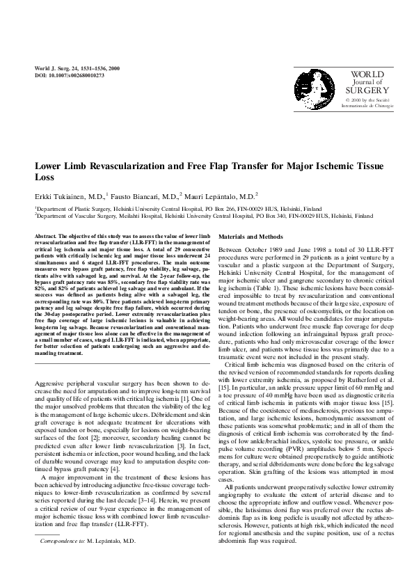 (PDF) Lower Limb Revascularization and Free Flap Transfer for Major ...