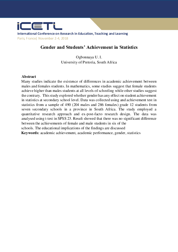 (PDF) Gender and Students’ Achievement in Statistics