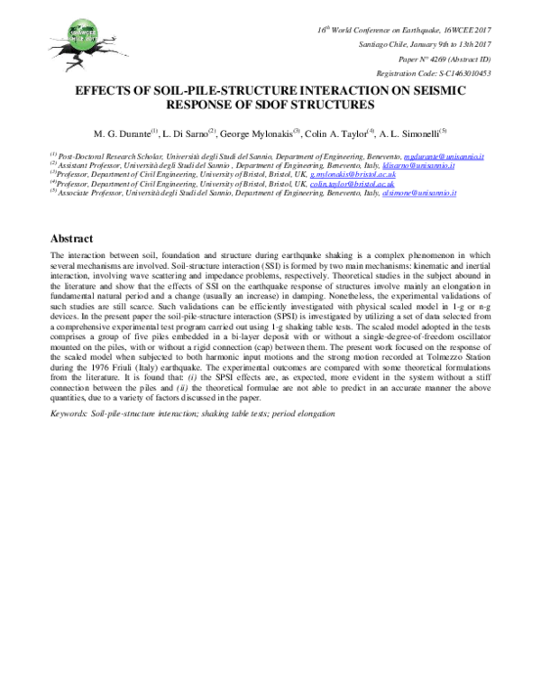 (PDF) Effects of Soil-Pile-Structure Interaction on Seismic Response of Sdof Structures