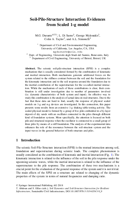(PDF) Soil-Pile-Structure Interaction Evidences from Scaled 1-g model