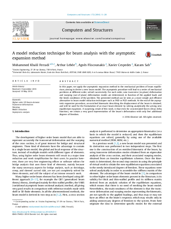 (PDF) A model reduction technique for beam analysis with the asymptotic expansion method