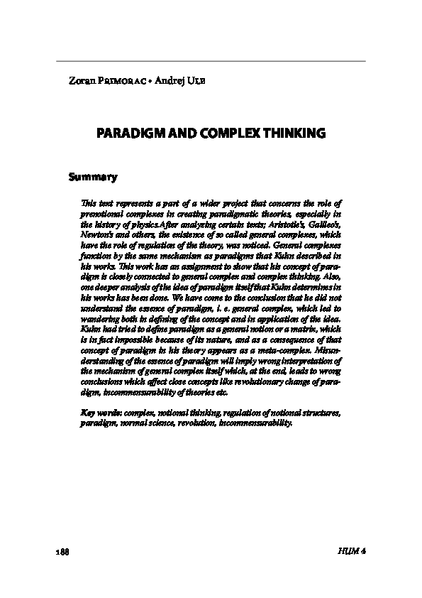 (PDF) Paradigm and Complex Thinking