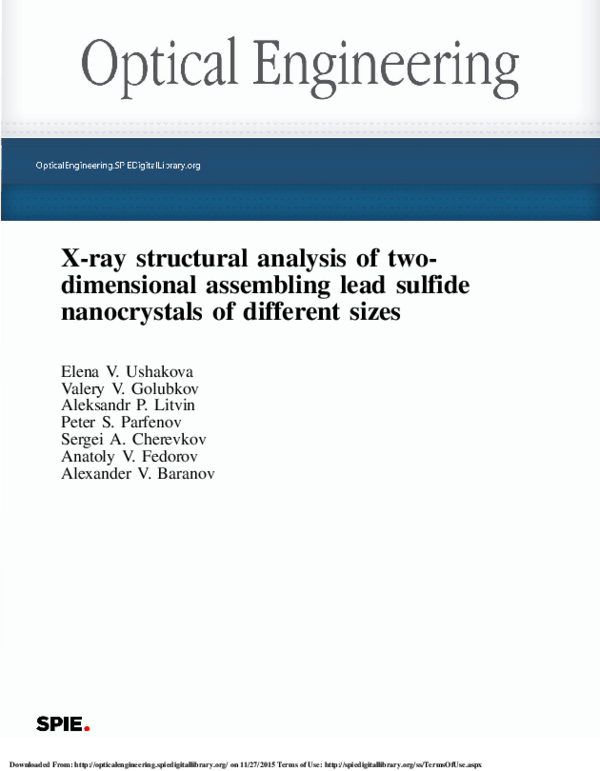 (PDF) X-ray structural analysis of two-dimensional assembling lead sulfide nanocrystals of ...