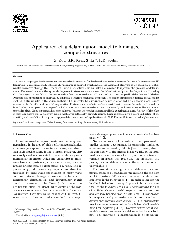 (PDF) Application of a delamination model to laminated composite structures