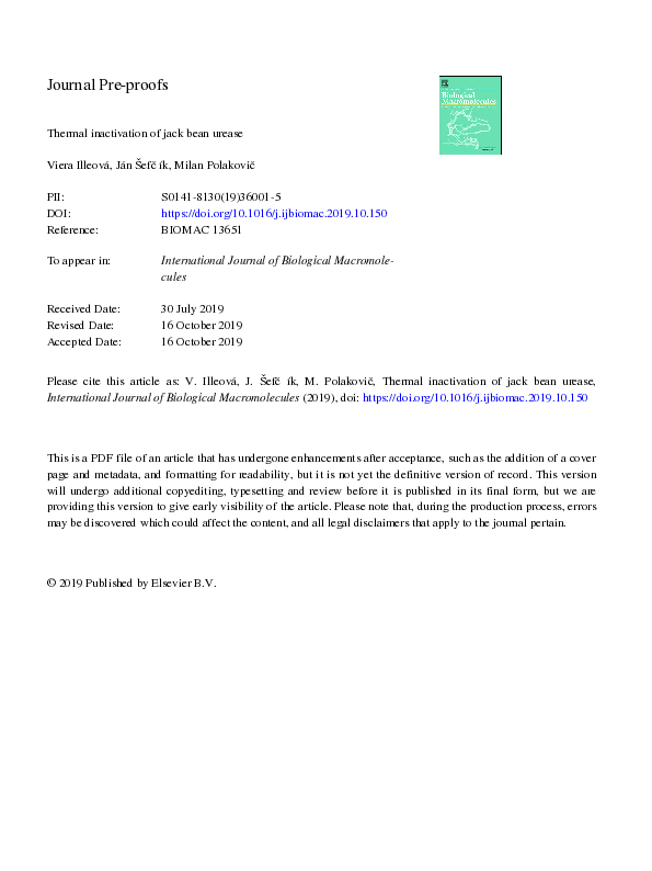 (PDF) Thermal inactivation of jack bean urease