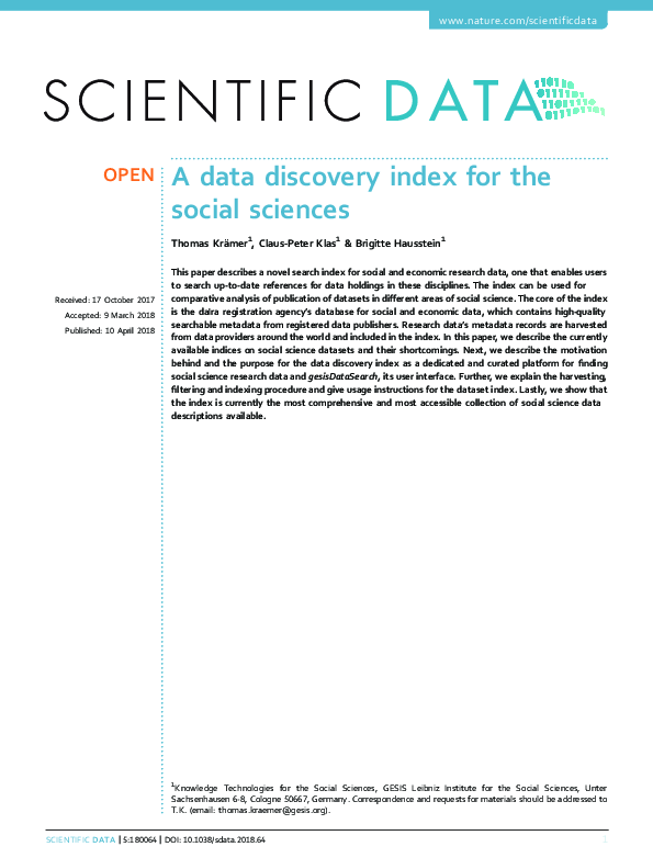 (PDF) A data discovery index for the social sciences