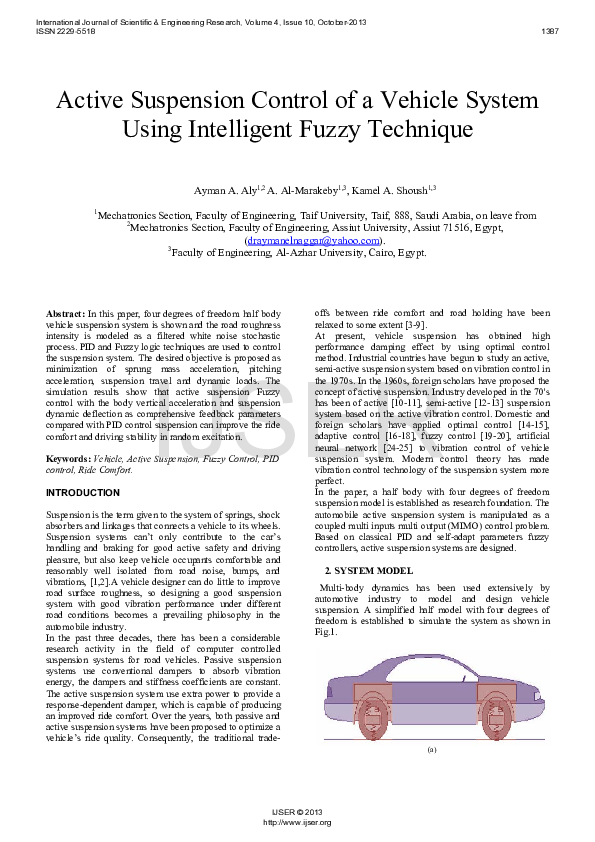 (PDF) Active Suspension Control of a Vehicle System Using Intelligent Fuzzy Technique
