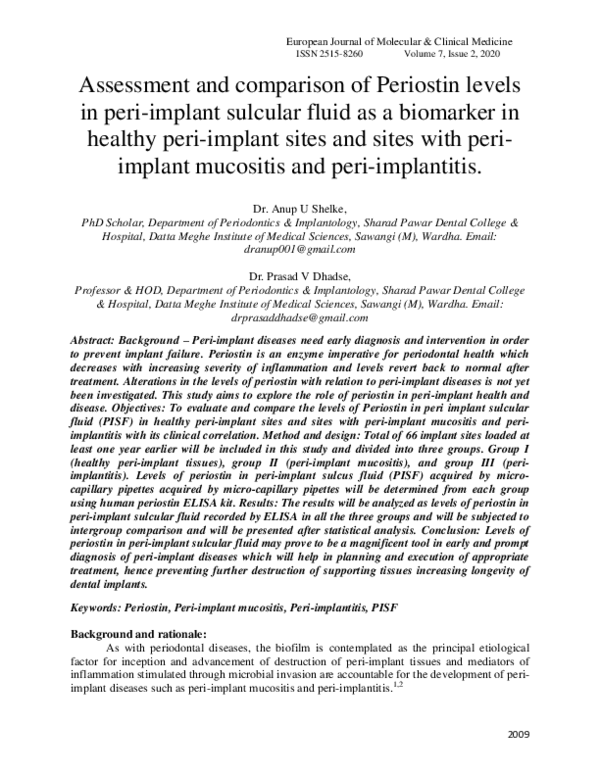 (PDF) Assessment and comparison of Periostin levels in peri-implant sulcular fluid as a ...
