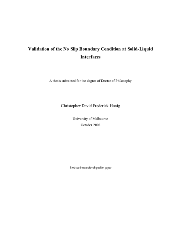 (PDF) Validation of the no slip boundary condition at solid-liquid interfaces | Christopher D. F ...