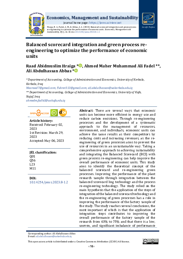 (PDF) Balanced scorecard integration and green process re-engineering to optimize the ...