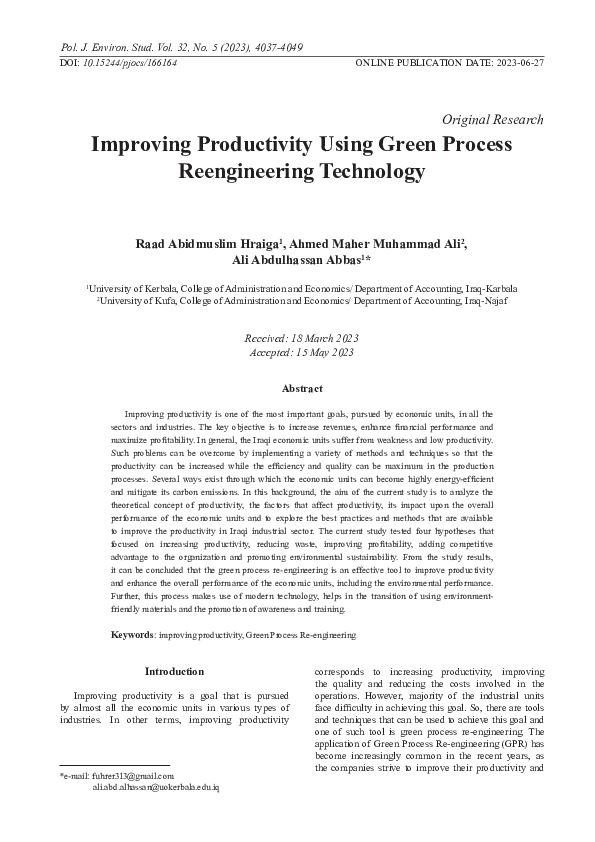 (PDF) Improving Productivity Using Green Process Reengineering Technology