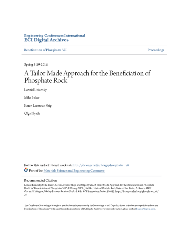 (PDF) A Tailor Made Approach for the Beneficiation of Phosphate Rock