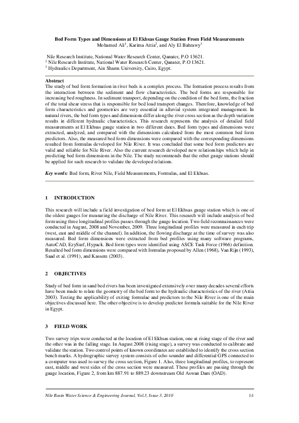 (PDF) Bed Form Types and Dimensions at El Ekhsas Gauge Station From ...