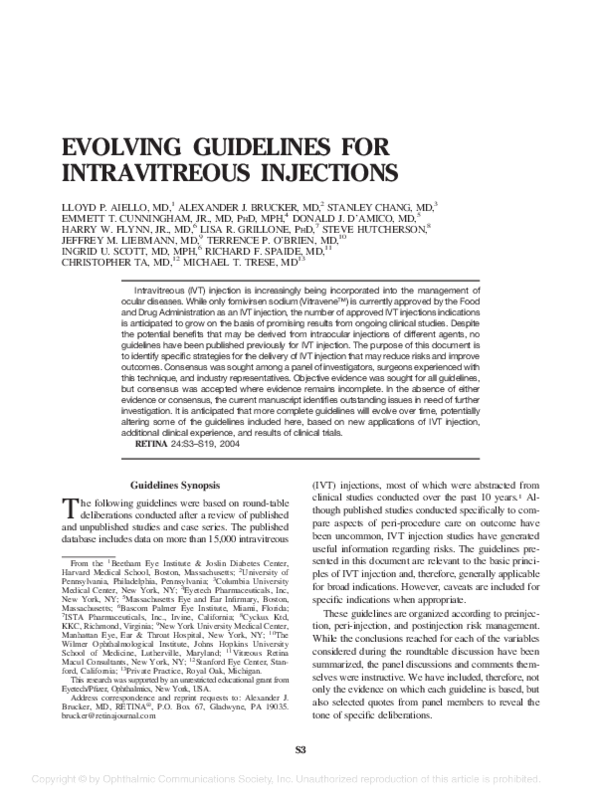 (PDF) Evolving Guidelines for Intravitreous Injections
