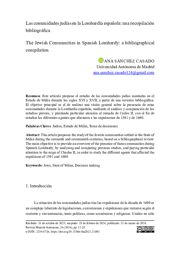 (PDF) Las comunidades judías en la Lombardía española: una recopilación ...