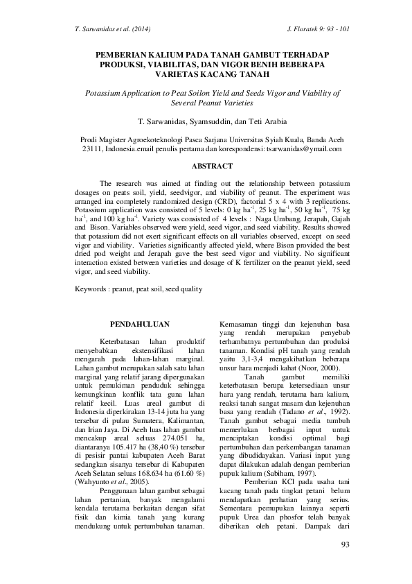 (PDF) Pemberian Kalium Pada Tanah Gambut Terhadap Produksi, Viabilitas ...
