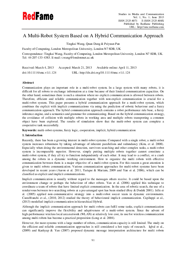 (PDF) A Multi-Robot System Based on A Hybrid Communication Approach