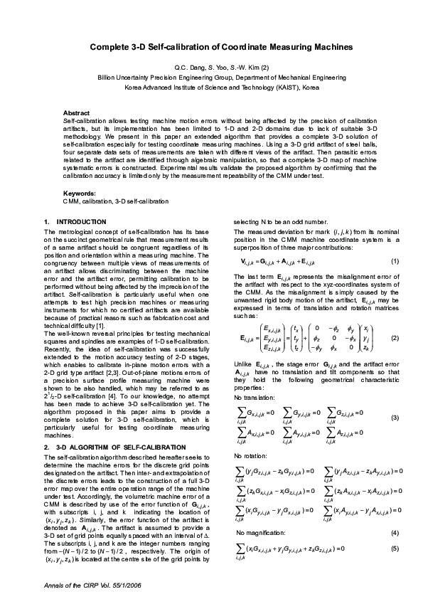 (PDF) Complete 3-D Self-calibration of Coordinate Measuring Machines