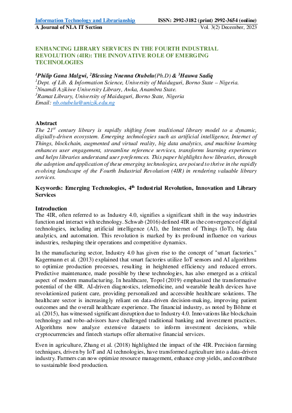 (PDF) ENHANCING LIBRARY SERVICES IN THE FOURTH INDUSTRIAL REVOLUTION ...