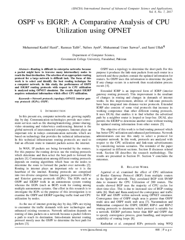 Pdf Ospf Vs Eigrp A Comparative Analysis Of Cpu Utilization Using Opnet