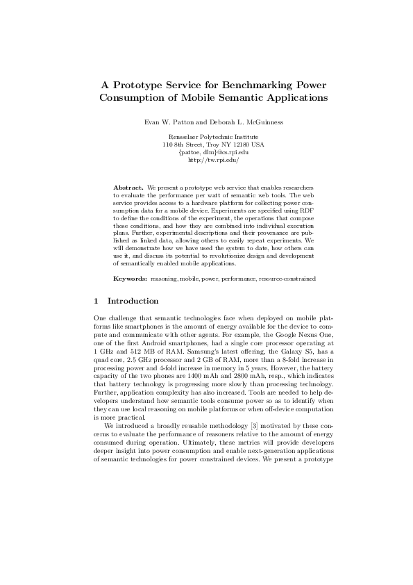 (PDF) A Prototype Service for Benchmarking Power Consumption of Mobile Semantic Applications