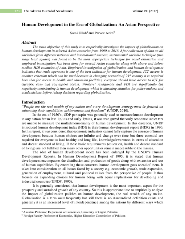 (PDF) Human Development in the Era of Globalization: An Asian Perspective