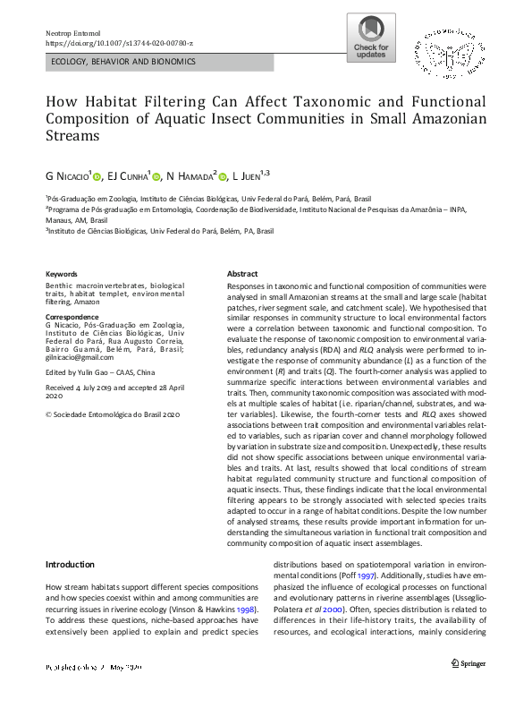 (PDF) How Habitat Filtering Can Affect Taxonomic and Functional ...