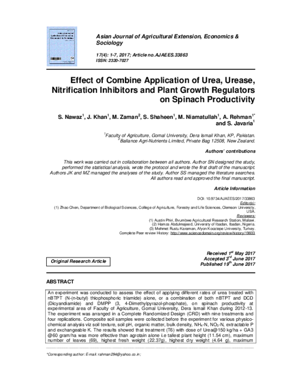 (PDF) Effect of Combine Application of Urea, Urease, Nitrification ...
