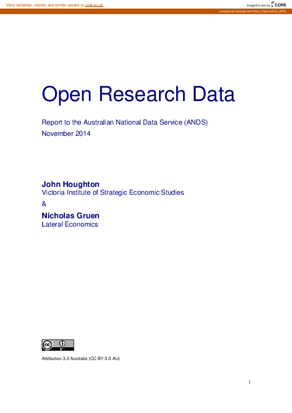 (PDF) Open research data: report to the Australian National Data ...