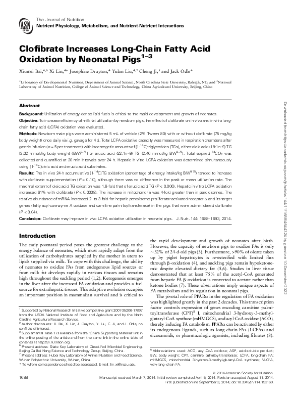(PDF) Clofibrate increases long-chain fatty acid oxidation by neonatal pigs