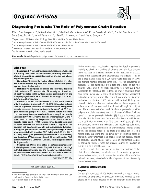 (PDF) Diagnosing pertussis: the role of polymerase chain reaction ...