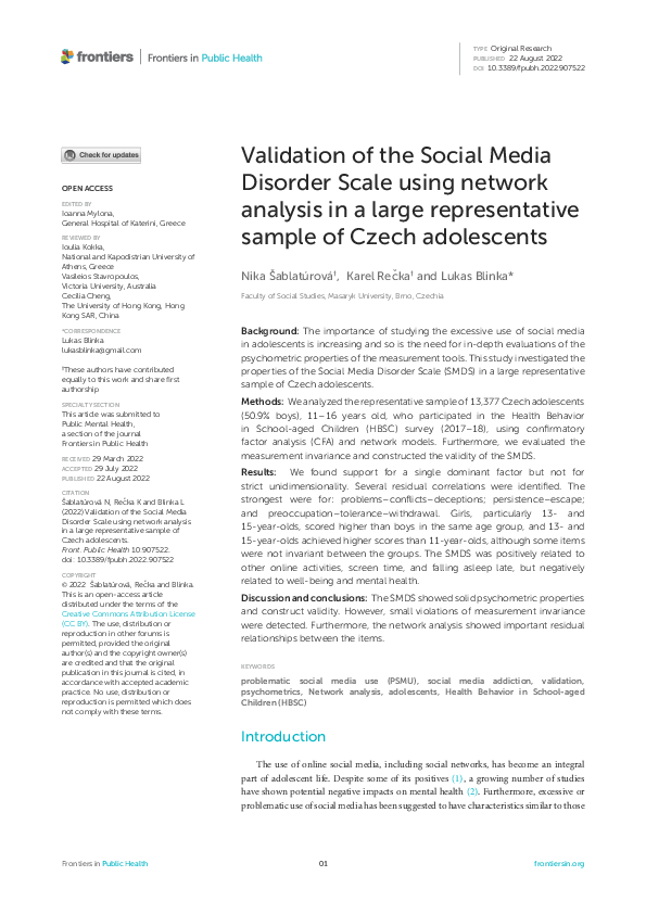 (PDF) Validation of the Social Media Disorder Scale using network ...