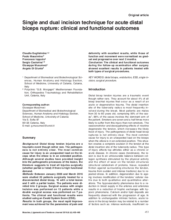 (PDF) Single and dual incision technique for acute distal biceps ...