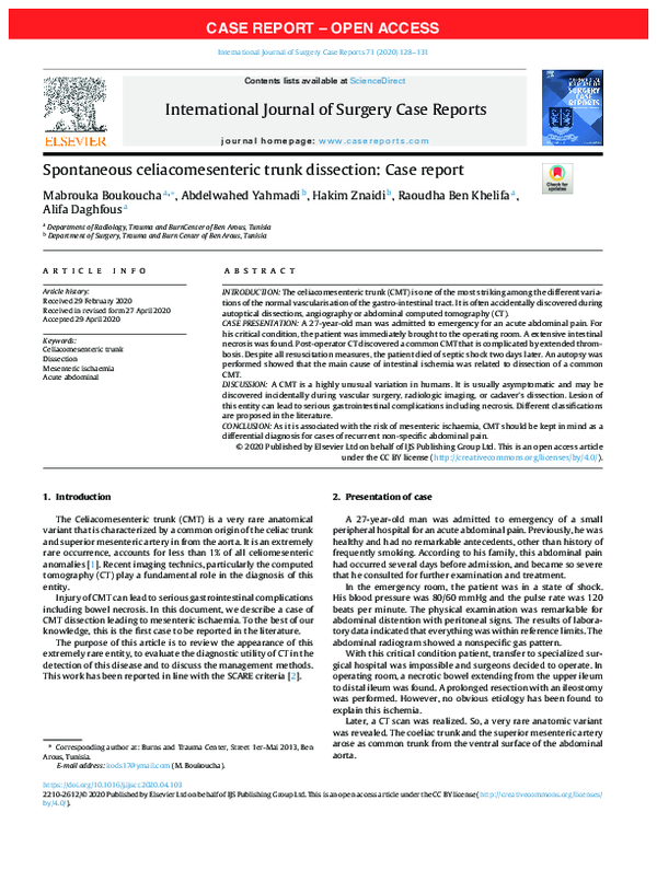 (PDF) Spontaneous celiacomesenteric trunk dissection: Case report