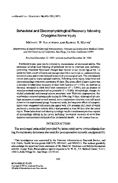 (PDF) Behavioral and electrophysiological recovery following cryogenic ...