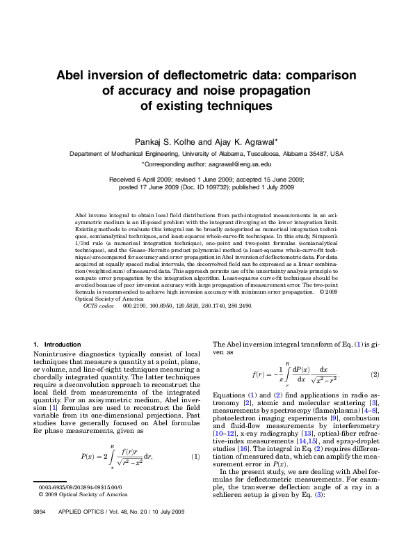 (PDF) Abel inversion of deflectometric data: comparison of accuracy and noise propagation of ...