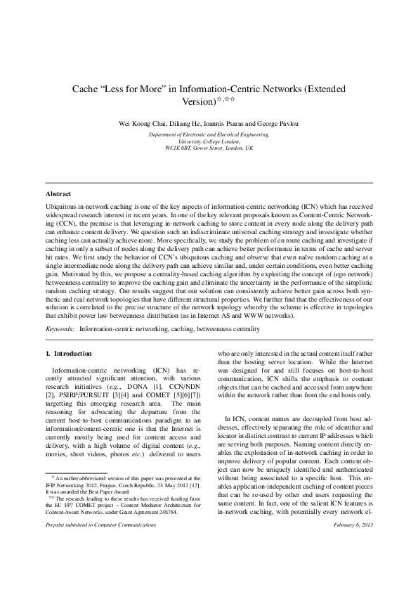 (PDF) Cache “less for more” in information-centric networks (extended version)