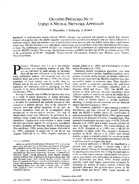 (PDF) Grading Pistachio Nuts Using A Neural Network Approach