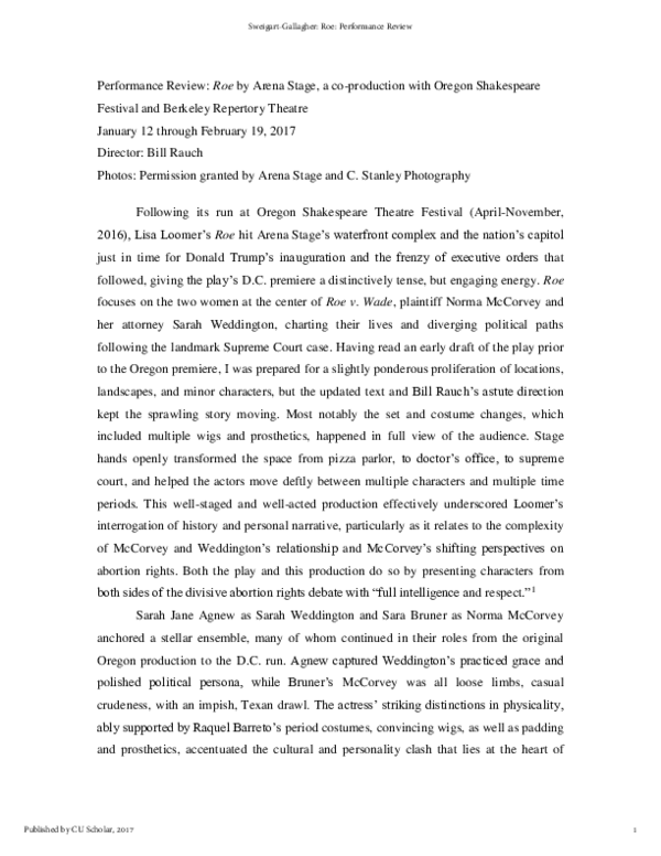 (PDF) A Review of Roe by Arena Stage, a co-production with Oregon ...