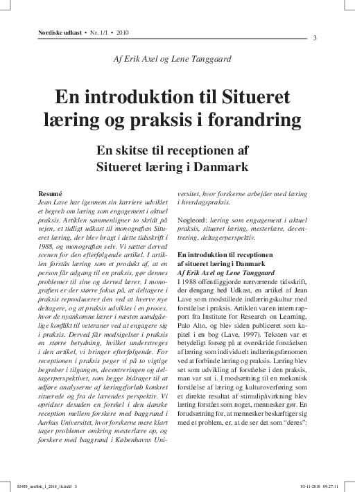 (PDF) En introduktion til Situeret læring og praksis i forandring
