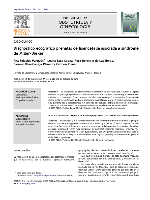 (PDF) Diagnóstico ecográfico prenatal de lisencefalia asociada a ...