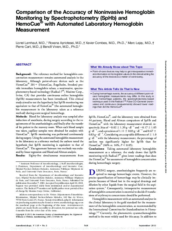 (PDF) Comparison of the Accuracy of Noninvasive Hemoglobin Monitoring ...