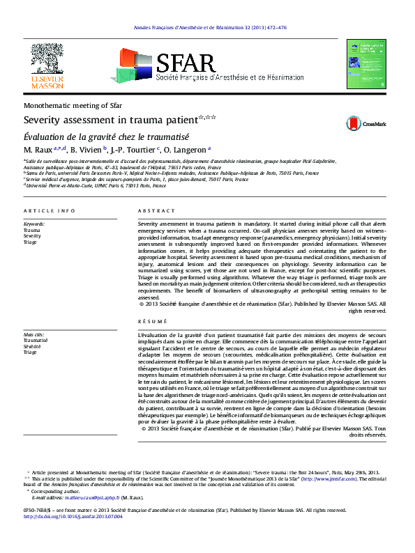 (PDF) Severity assessment in trauma patient
